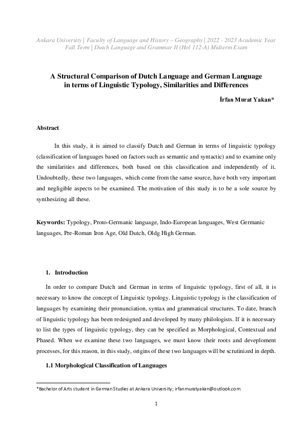 (PDF) A Structural Comparison of Dutch Language and German Language in terms of Linguistic ...