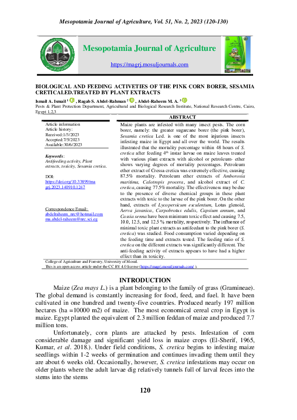 (PDF) Biological and Feeding Activeties of the Pink Corn Borer, Sesamia ...