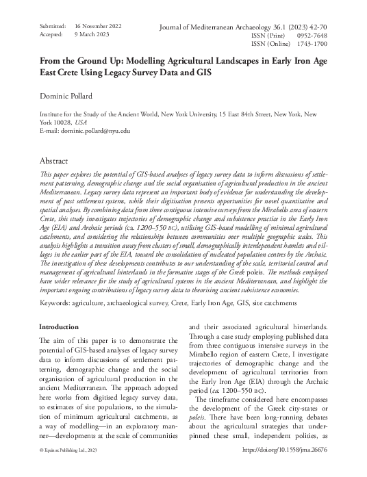(PDF) From the Ground Up: Modelling Agricultural Landscapes in Early Iron Age East Crete Using ...