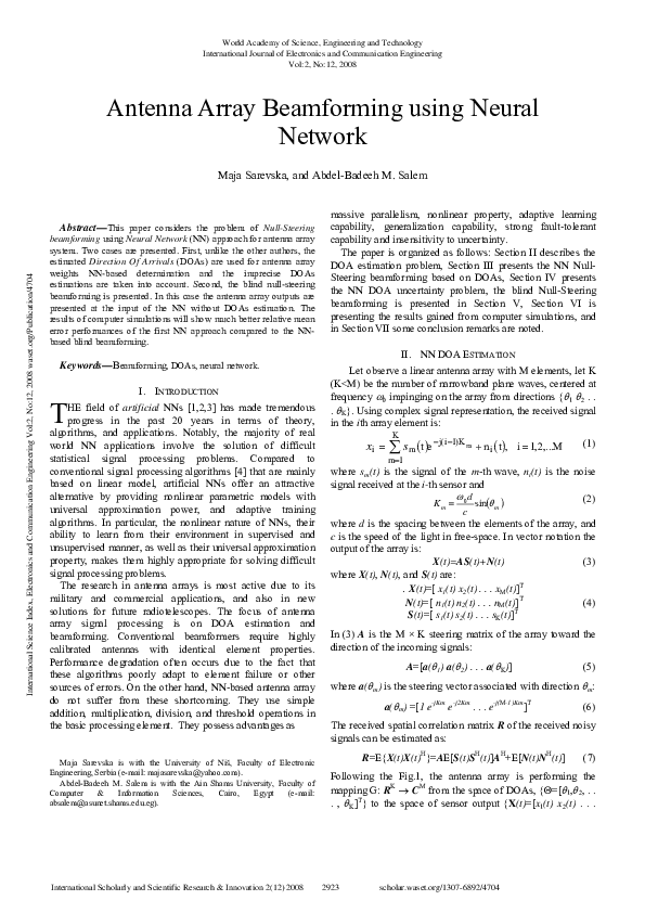 (PDF) Antenna Array Beamforming Using Neural Network