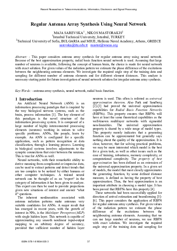 Pdf Regular Antenna Array Synthesis Using Neural Network