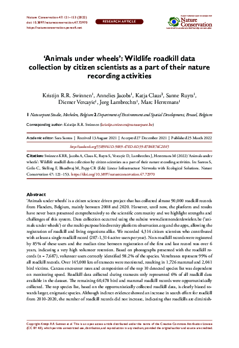 (PDF) ‘Animals under wheels’: Wildlife roadkill data collection by citizen scientists as a part ...