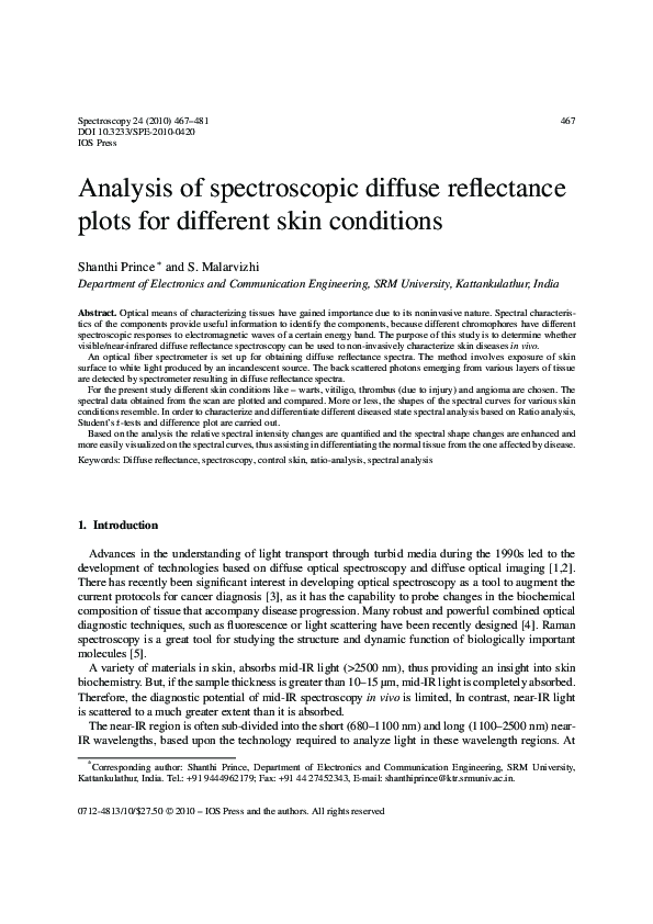 (PDF) Analysis of spectroscopic diffuse reflectance plots for different skin conditions