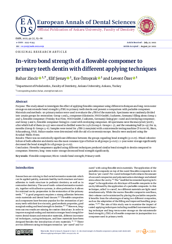 (PDF) In-Vitro Bond Strength of a Flowable Compomer to Primary Teeth ...