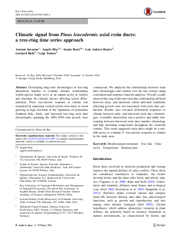 (PDF) Climatic signal from Pinus leucodermis axial resin ducts: a tree-ring time series approach