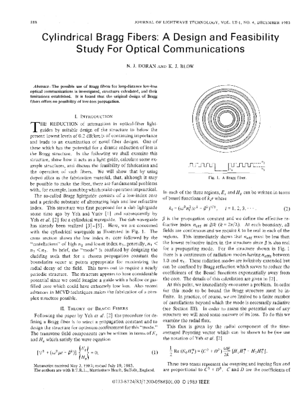 (PDF) Cylindrical Bragg fibers: A design and feasibility study for ...