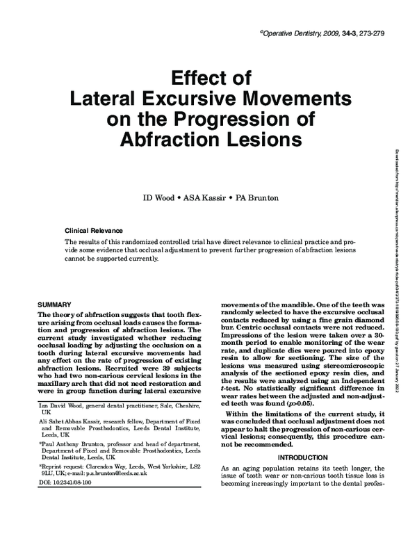 (PDF) Effect of Lateral Excursive Movements on the Progression of ...