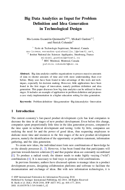 (PDF) Big Data Analytics as Input for Problem Definition and Idea Generation in Technological ...