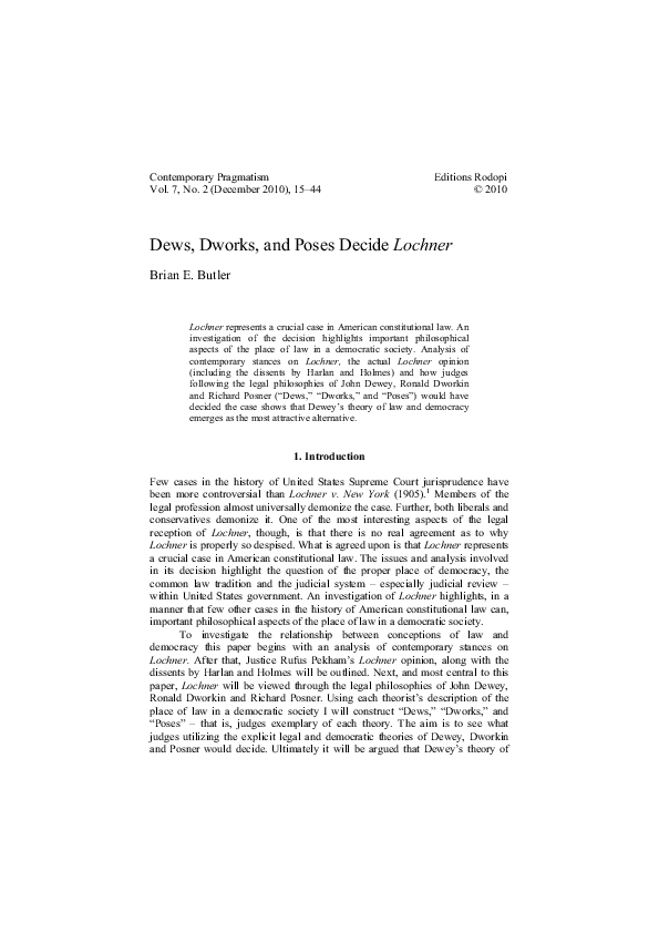 (PDF) Dews, Dworks, and Poses Decide Lochner | Brian Butler - Academia.edu