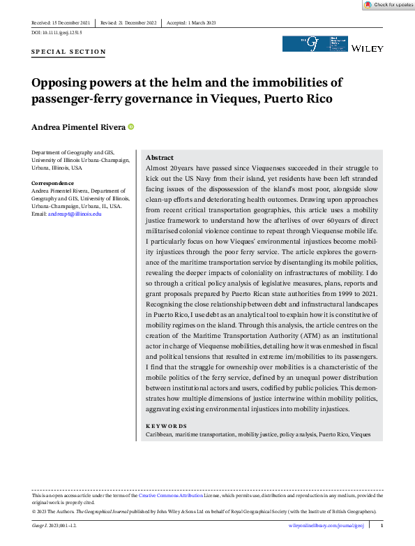(PDF) Opposing powers at the helm and the immobilities of passenger‐ferry