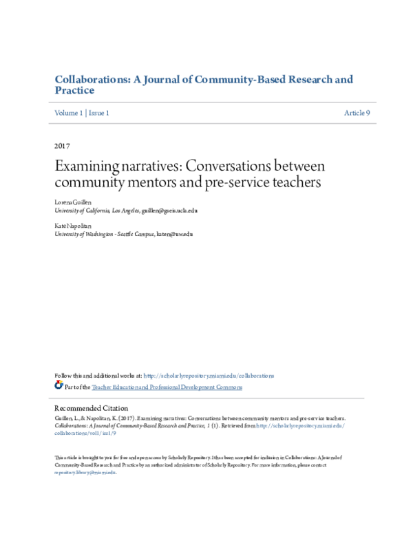 (PDF) Examining narratives: Conversations between community mentors and ...