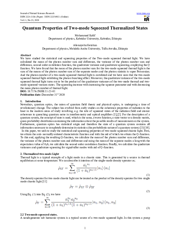 (PDF) Quantum Properties of Two-mode Squeezed Thermalized States
