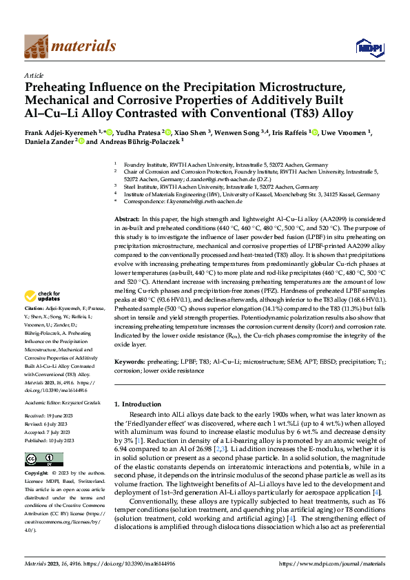 (PDF) Preheating Influence on the Precipitation Microstructure, Mechanical and Corrosive ...