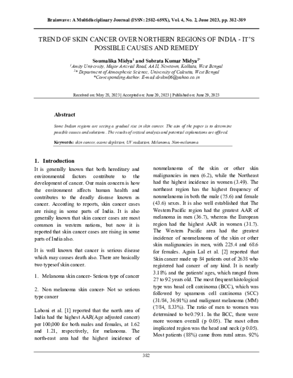 (PDF) Trend of Skin Cancer Over Northern Regions of India - It’s ...