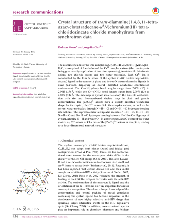 (PDF) Crystal structure of trans-diammine(1,4,8,11-tetra-aza-cyclo ...