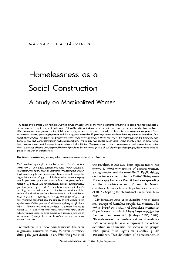 (PDF) Homelessness as a Social Construction: A Study on Marginalized Women