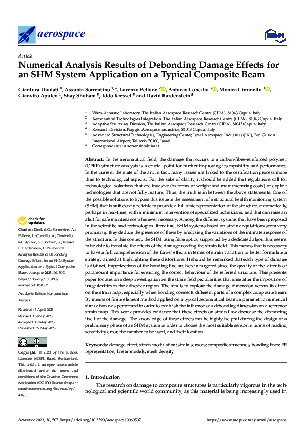(PDF) Numerical Analysis Results of Debonding Damage Effects for an SHM System Application on a ...
