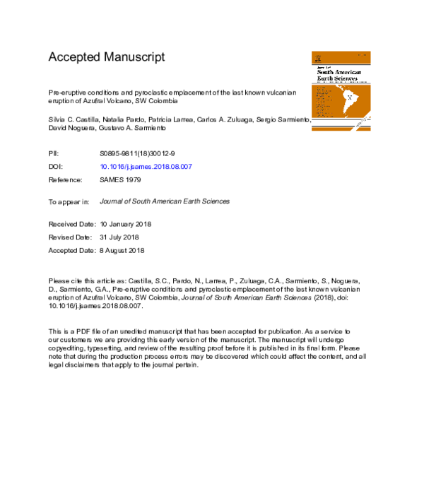 (PDF) Pre-eruptive conditions and pyroclastic emplacement of the last ...