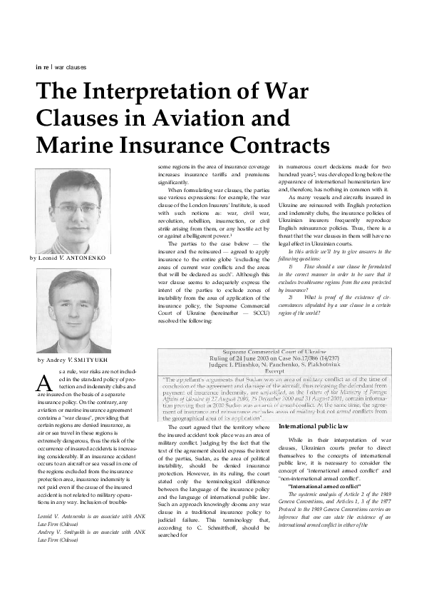 (PDF) The Interpretation of War Clauses in Aviation and Marine ...
