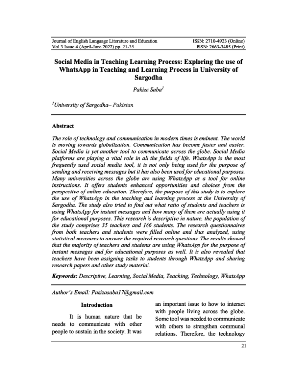 (PDF) Social Media in Teaching Learning Process: Exploring the use of ...