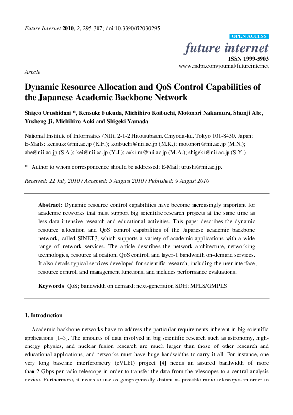 (PDF) Dynamic Resource Allocation and QoS Control Capabilities of the Japanese Academic Backbone ...