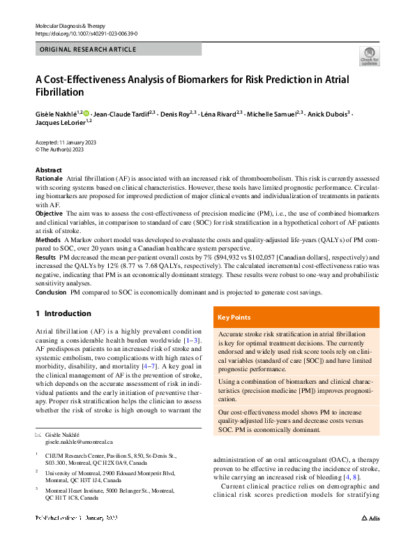 (PDF) A Cost-Effectiveness Analysis of Biomarkers for Risk Prediction in Atrial Fibrillation ...
