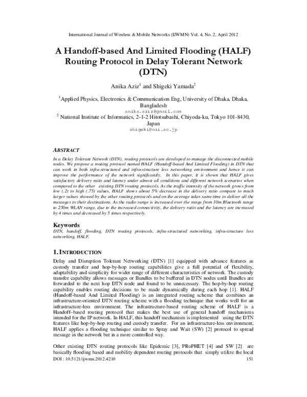 Pdf A Handoff Based And Limited Flooding Half Routing Protocol In Delay Tolerant Network Dtn 5376