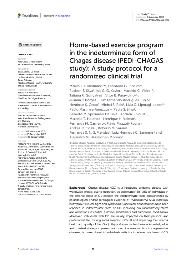 (PDF) Home-based exercise program in the indeterminate form of Chagas disease (PEDI-CHAGAS study ...