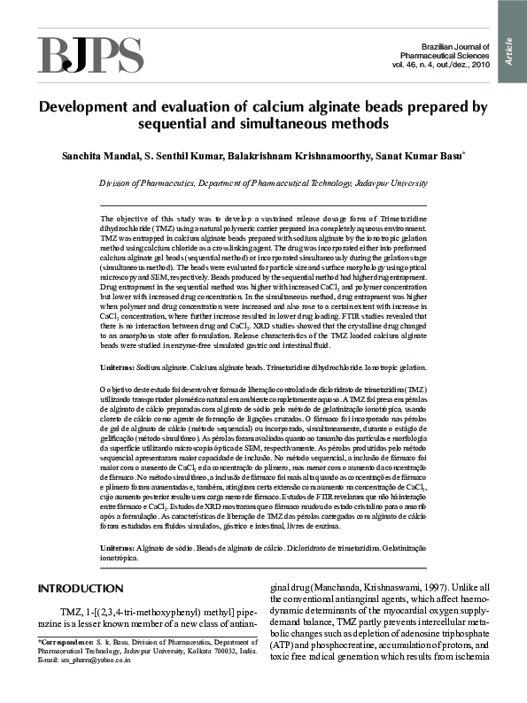 Pdf Development And Evaluation Of Calcium Alginate Beads Prepared By Sequential And