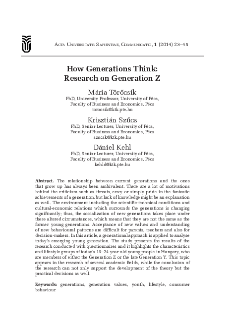 (PDF) How Generations Think : Research on Generation Z