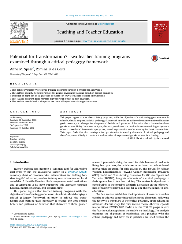 (PDF) Potential for transformation? Two teacher training programs ...