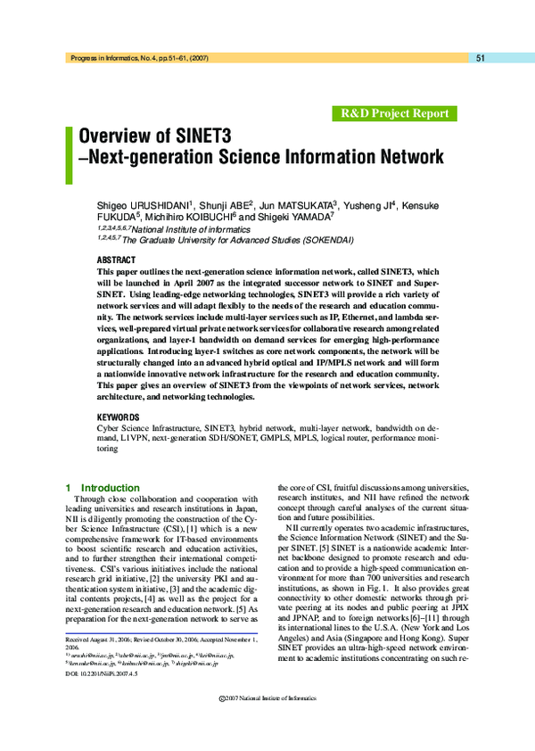 (PDF) Overview of SINET3-next-generation Science Information Network