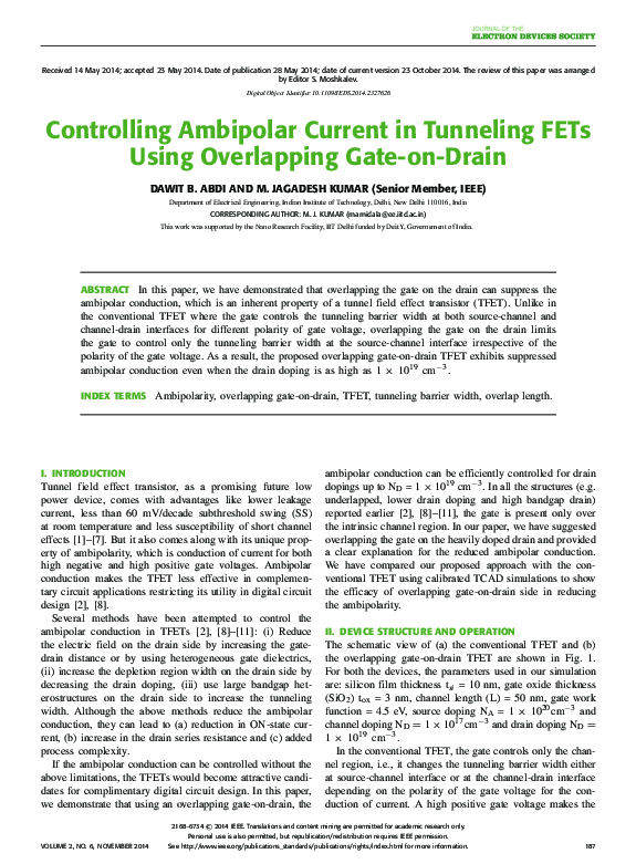 (PDF) Controlling Ambipolar Current in Tunneling FETs Using Overlapping Gate-on-Drain