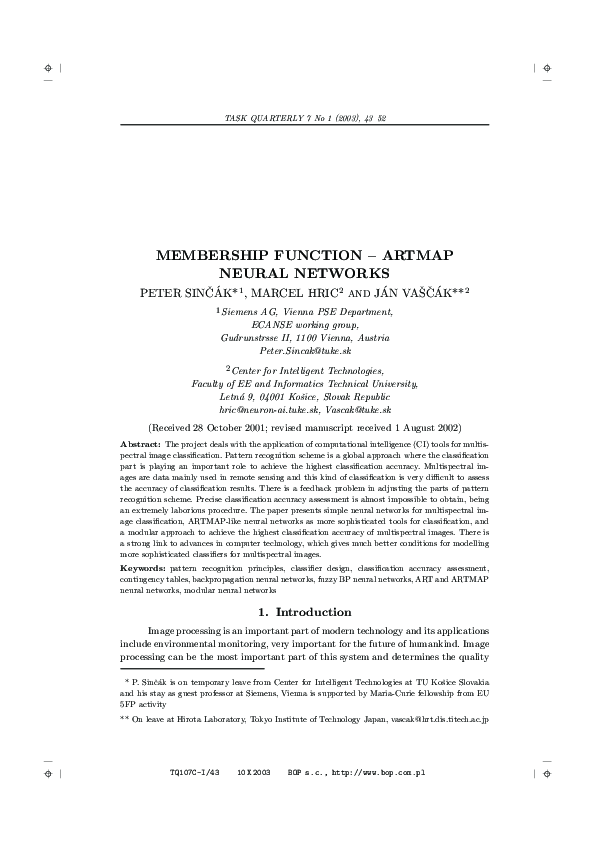 (PDF) Membership Function–Artmap Neural Networks