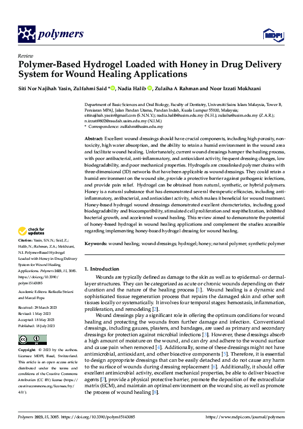 (PDF) Polymer-Based Hydrogel Loaded with Honey in Drug Delivery System for Wound Healing ...