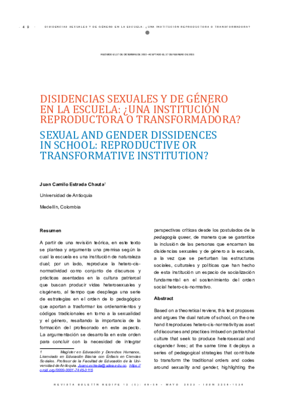 (PDF) Disidencias sexuales y de género en la escuela: ¿Una institución ...