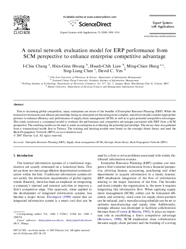 (PDF) A neural network evaluation model for ERP performance from SCM perspective to enhance ...