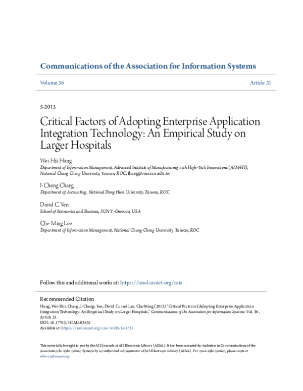 (PDF) Critical Factors of Adopting Enterprise Application Integration Technology: An Empirical ...