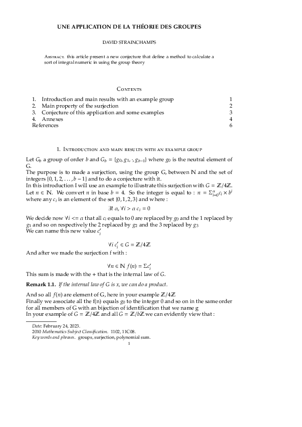 (PDF) UNE APPLICATION DE LA THÉORIE DES GROUPES