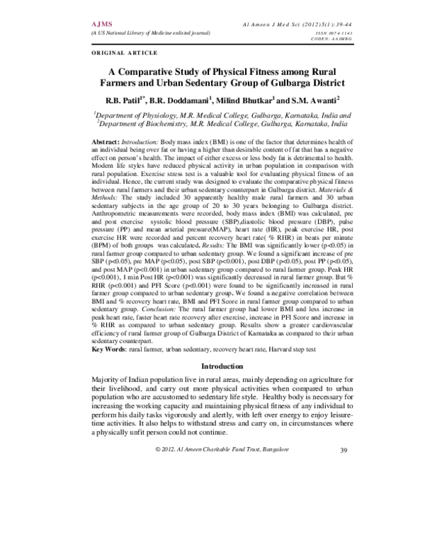 (PDF) A Comparative Study of Physical Fitness among Rural Farmers and Urban Sedentary Group of ...