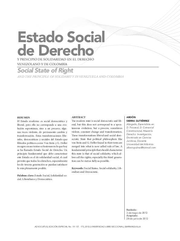 (PDF) Estado Social de Derecho y principio de solidaridad en el derecho ...