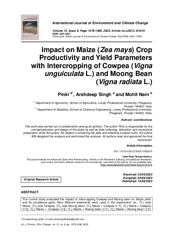 (PDF) Impact on Maize (Zea mays) Crop Productivity and Yield Parameters with Intercropping of ...