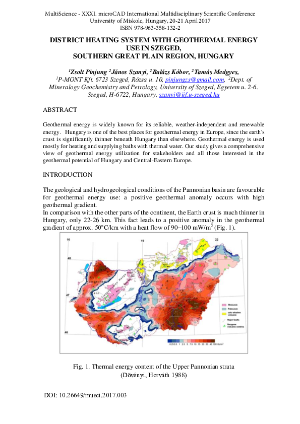 (PDF) District Heating System with Geothermal Energy Use in Szeged ...