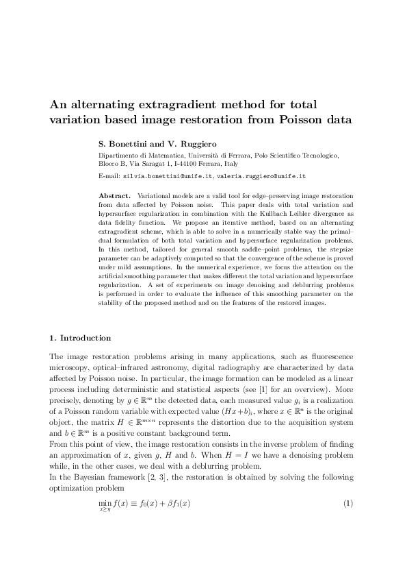 (PDF) An alternating extragradient method for total variation-based image restoration from ...