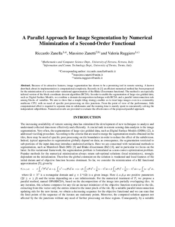 Pdf A Parallel Approach For Image Segmentation By Numerical Minimization Of A Second Order 