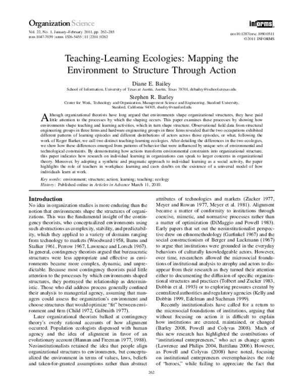 (PDF) Teaching-Learning Ecologies: Mapping the Environment to Structure Through Action