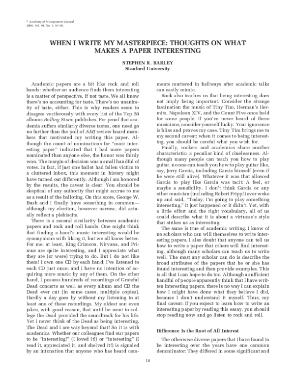 (PDF) When I Write My Masterpiece: Thoughts On What Makes A Paper ...