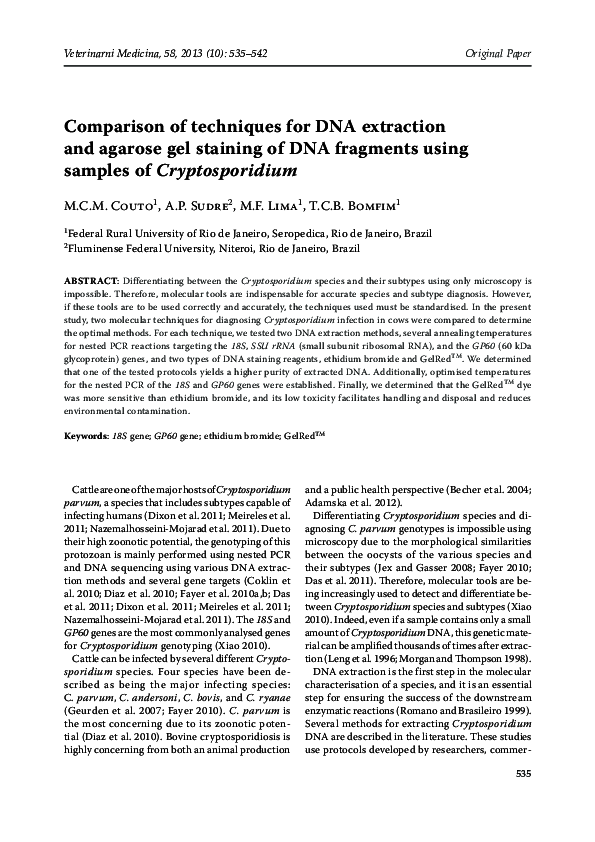 (PDF) Comparison of techniques for DNA extraction and agarose gel ...