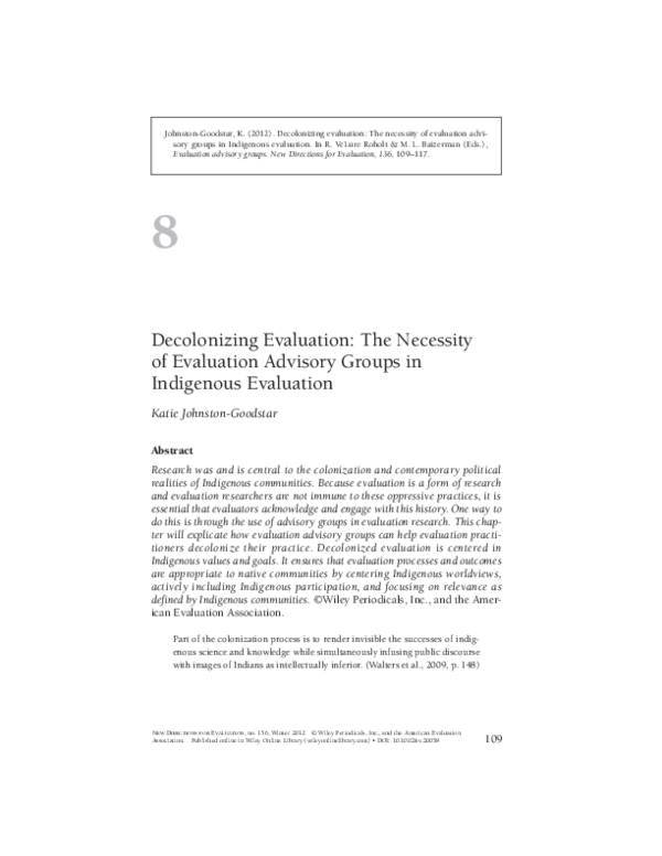 (PDF) Decolonizing evaluation: The necessity of evaluation advisory ...