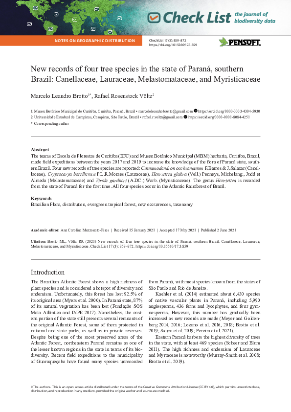 (PDF) New records of four tree species in the state of Paraná, southern ...